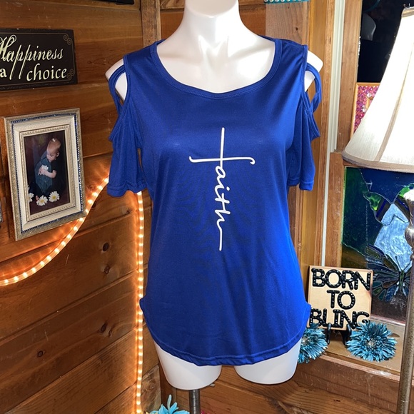Faith | Tops | 45 Faith Royal Blue Cold Shoulder Top New Nice | Poshmark